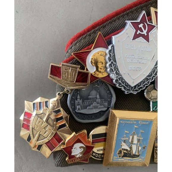 Accessories | Vintage Russian Military Hat Cap56 W 53 Pins Patches ...